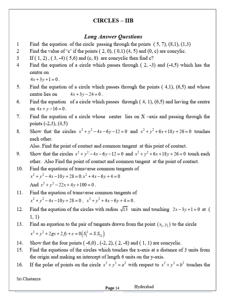 Sr Maths 2b Question Bank Pdf Circle Tangent