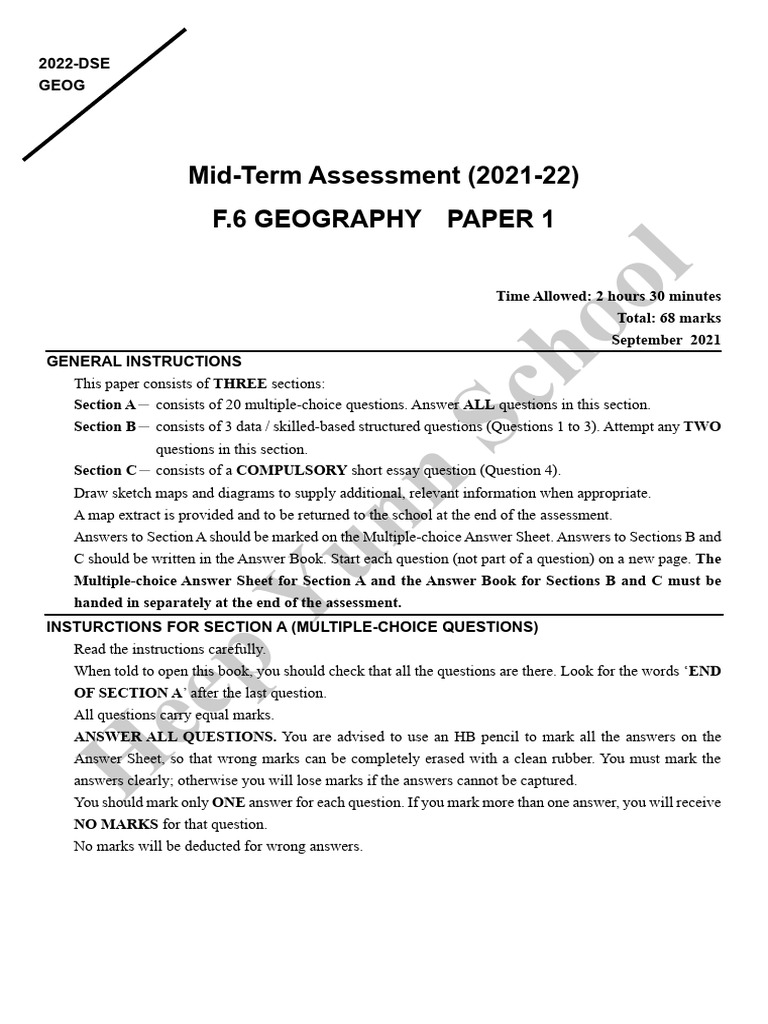 Hys 202122 Form 6 DSE Geog Mid Term Assessment Paper 1 - Questions - Tin Yan Tiffany Tsoi.pdf ...