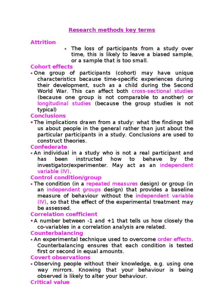 Research Methods Key Terms | PDF | Experiment | Validity (Statistics)
