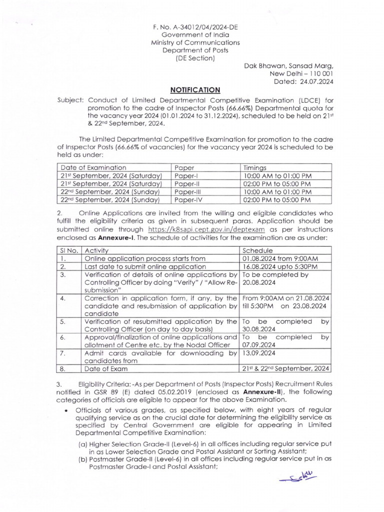 LDCE Notification for Inspector Posts 2024 | PDF