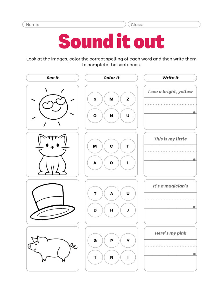 Red White Simple Sound It Out CVC Words Worksheet - PDF 2 | PDF
