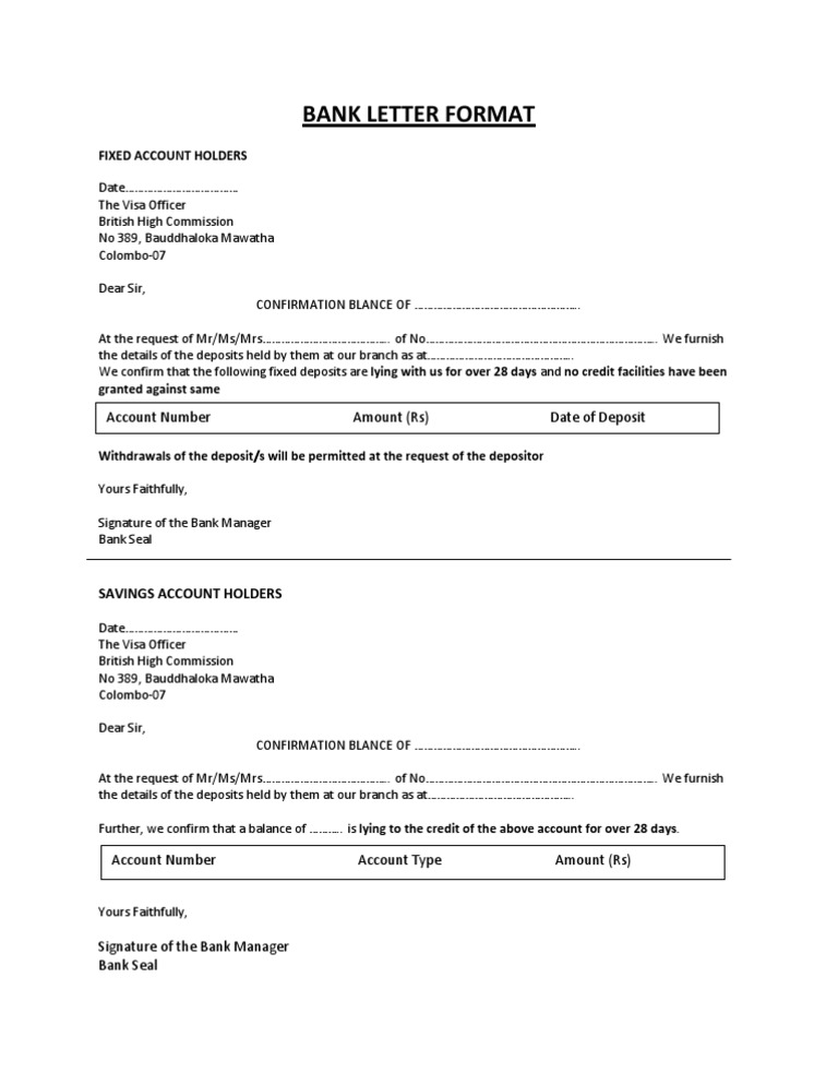 Bank Letter Format for Depositors | PDF | Finance & Money Management