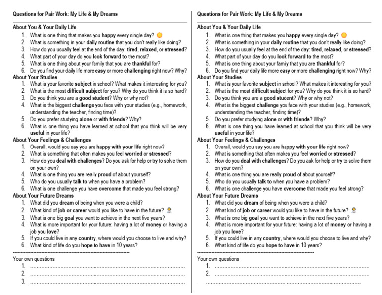 Questions For Pair Work | PDF