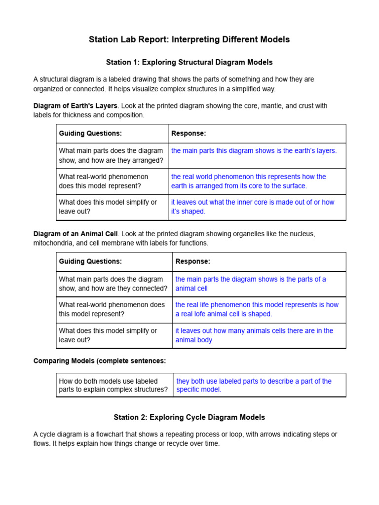 2 Station Lab Report - Interpreting Models | PDF | Rock (Geology) | Cell (Biology)