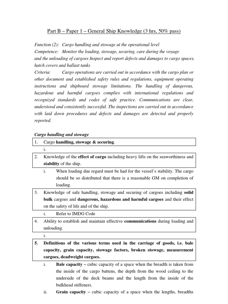 Cargo Handling and Stowage | PDF