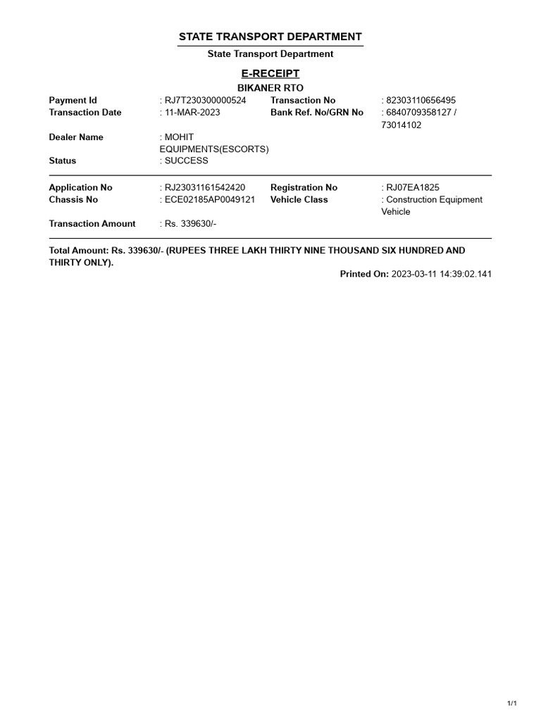 Rto Receipt | PDF