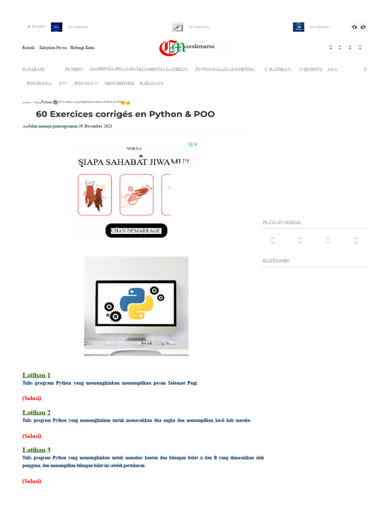 60 Latihan Teratasi Dalam Python & OOP | PDF