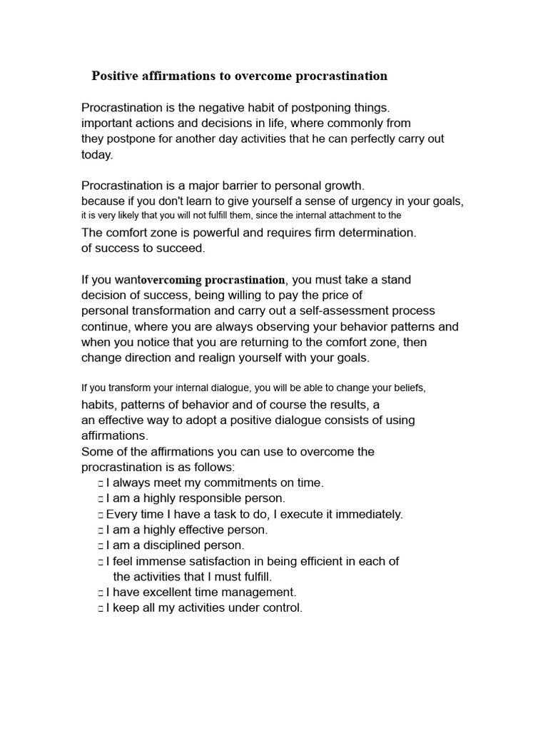 Affirmations to Beat Procrastination | PDF