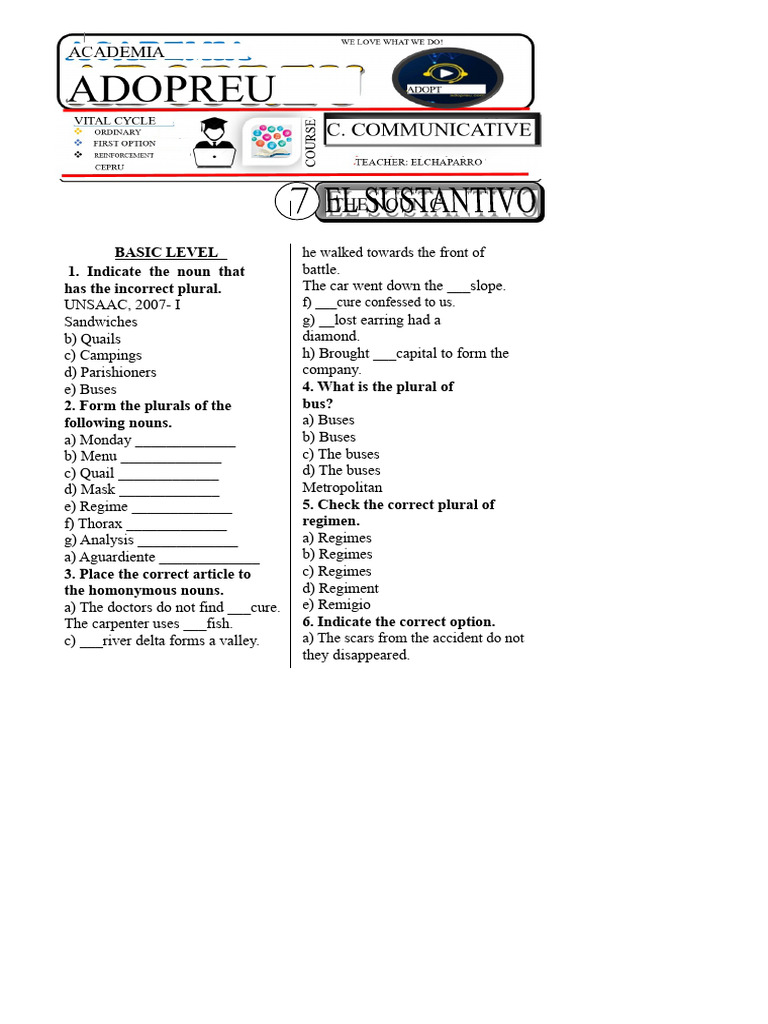 Noun Pluralization and Gender Exercises | PDF | Grammatical Gender | Plural