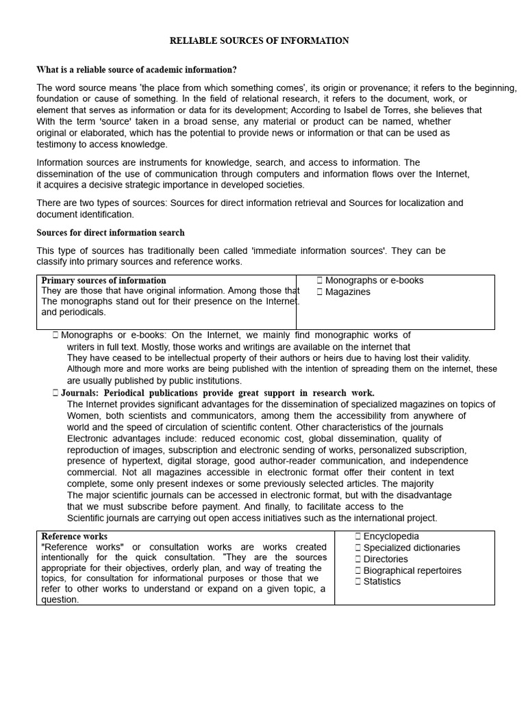 Reliable Academic Information Sources | PDF | Bibliography | Information
