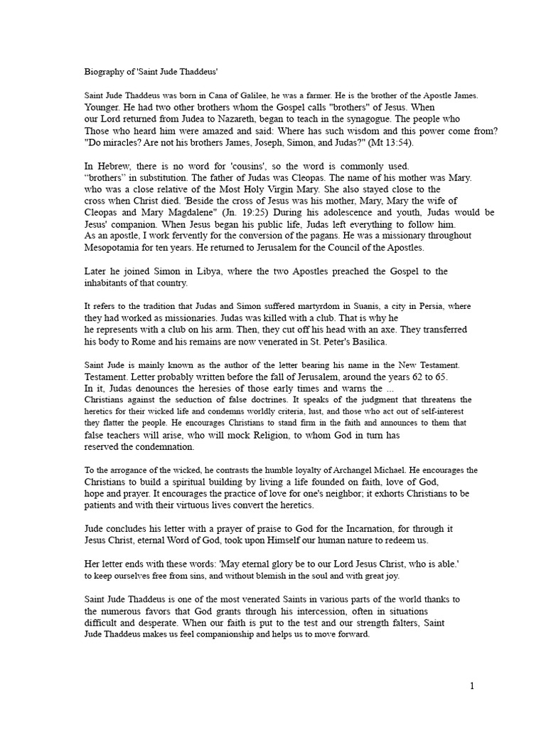 Biography of Saint Jude Thaddeus | PDF | Jesus | Mary, Mother Of Jesus