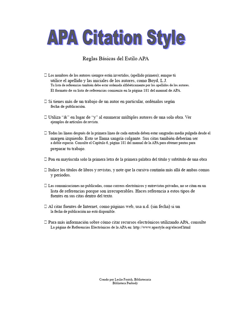 Reglas del Estilo APA para Citas | PDF | Estilo apa | Identificador de ...