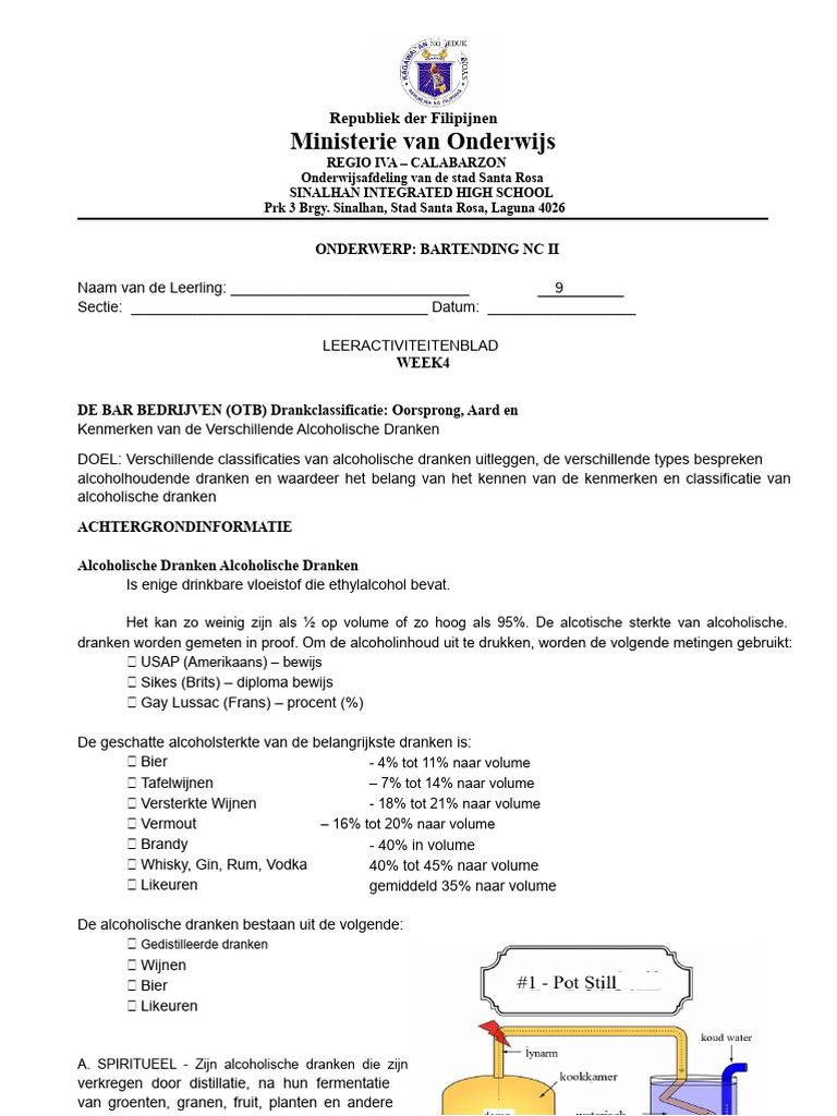 LAS Q2-WEEK 4 - BARTENDING NC II - Klasse 9 | PDF