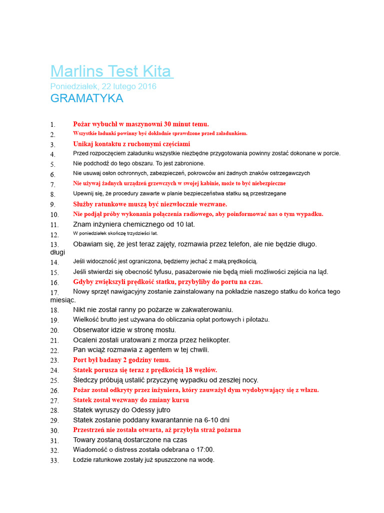 Marlins Test Kita: Gramatyka | PDF
