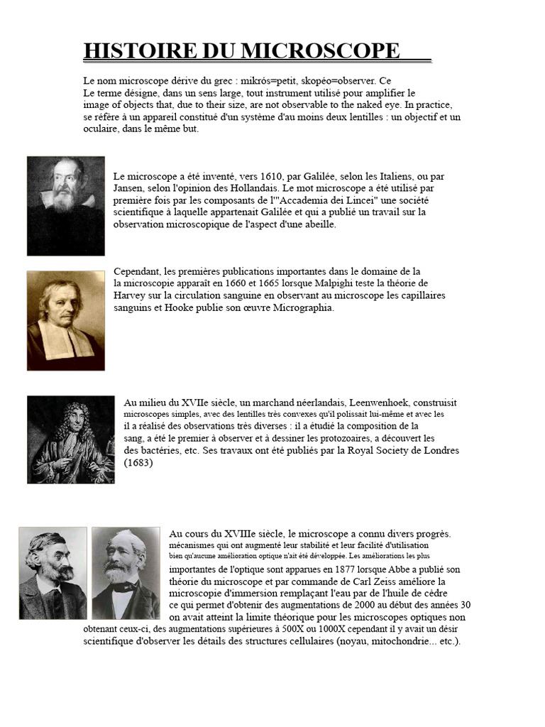 Évolution du microscope à travers l'histoire | PDF | Microscope ...