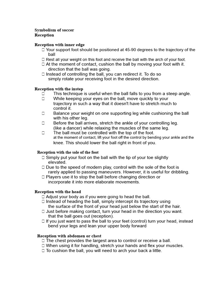 Soccer Ball Reception Techniques Guide | PDF | Defender (Association ...