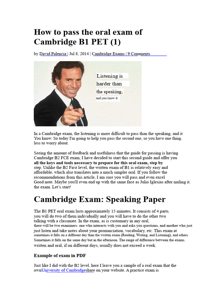 B1 PET Oral Exam Preparation Guide | PDF | Question | English Language