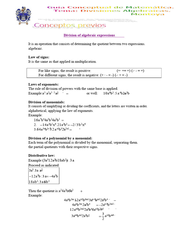 Division of Algebraic Expressions | PDF | Division (Mathematics ...