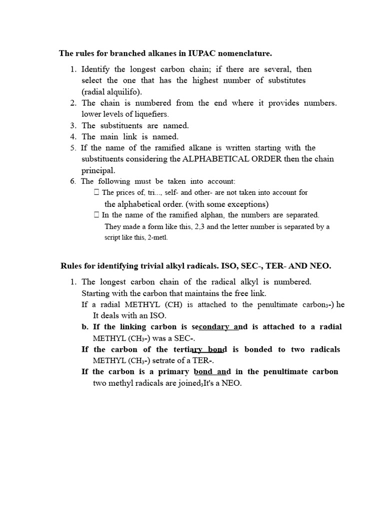 The Rules For Branched Alkanes in IUPAC Nomenclature | PDF