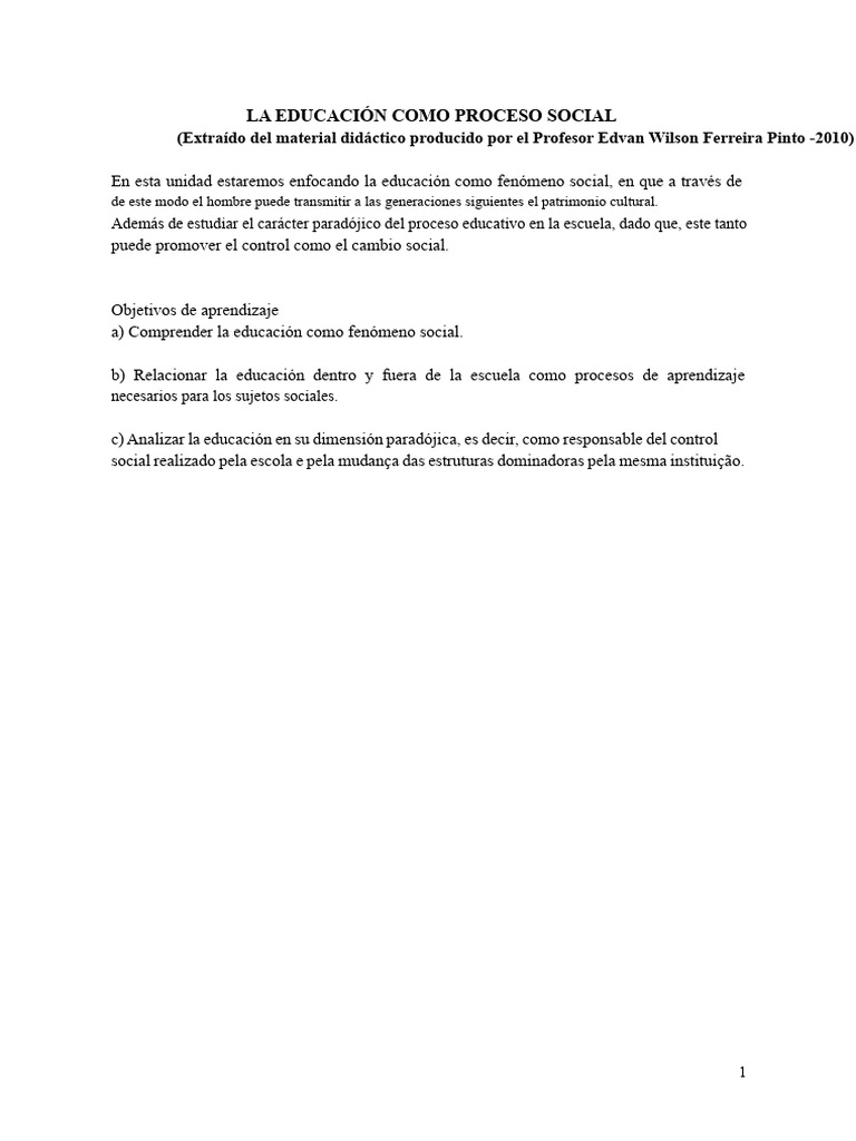 La Educación Como Proceso Social. | PDF | Escuelas | Aprendizaje