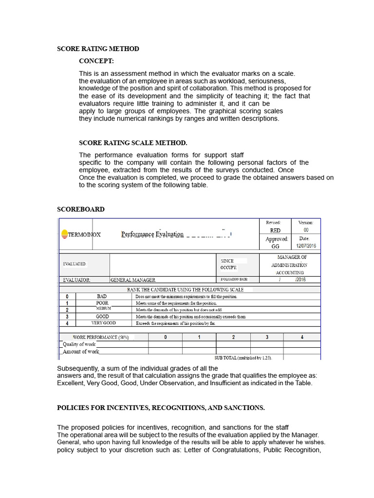 Scoring Scale Method. Alfredo | PDF | Evaluation | Performance Appraisal