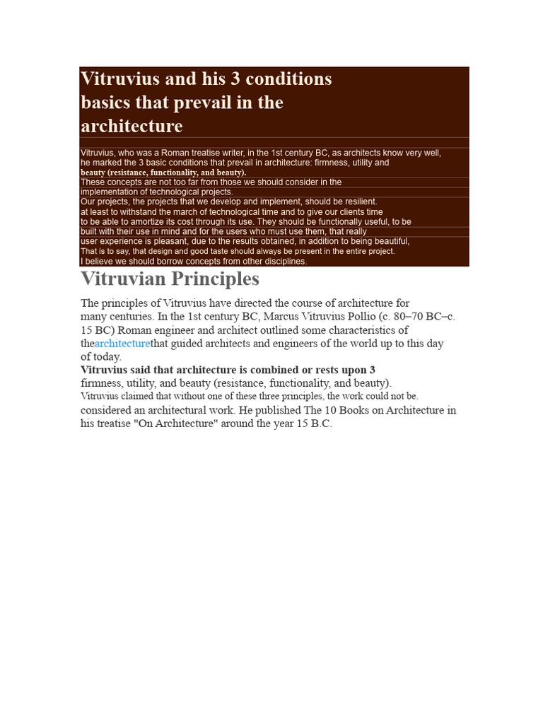 Vitruvius and His 3 Basic Conditions That Prevail in Architecture | PDF ...