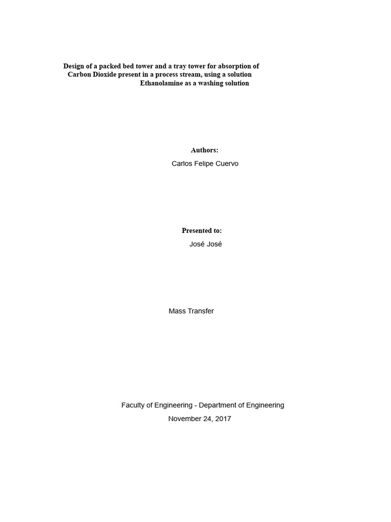 CO2 Absorption Tower Design Using Ethanolamine | PDF | Gases | Liquids