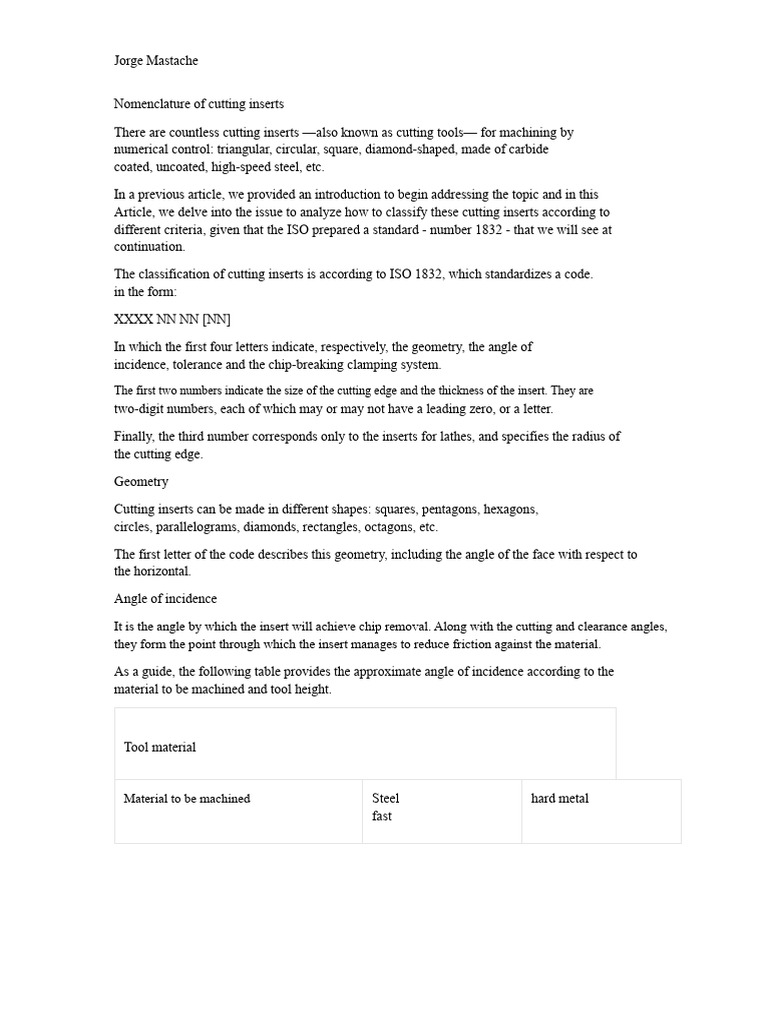 Cutting Inserts Classification Guide | PDF | Servomechanism | Electric ...