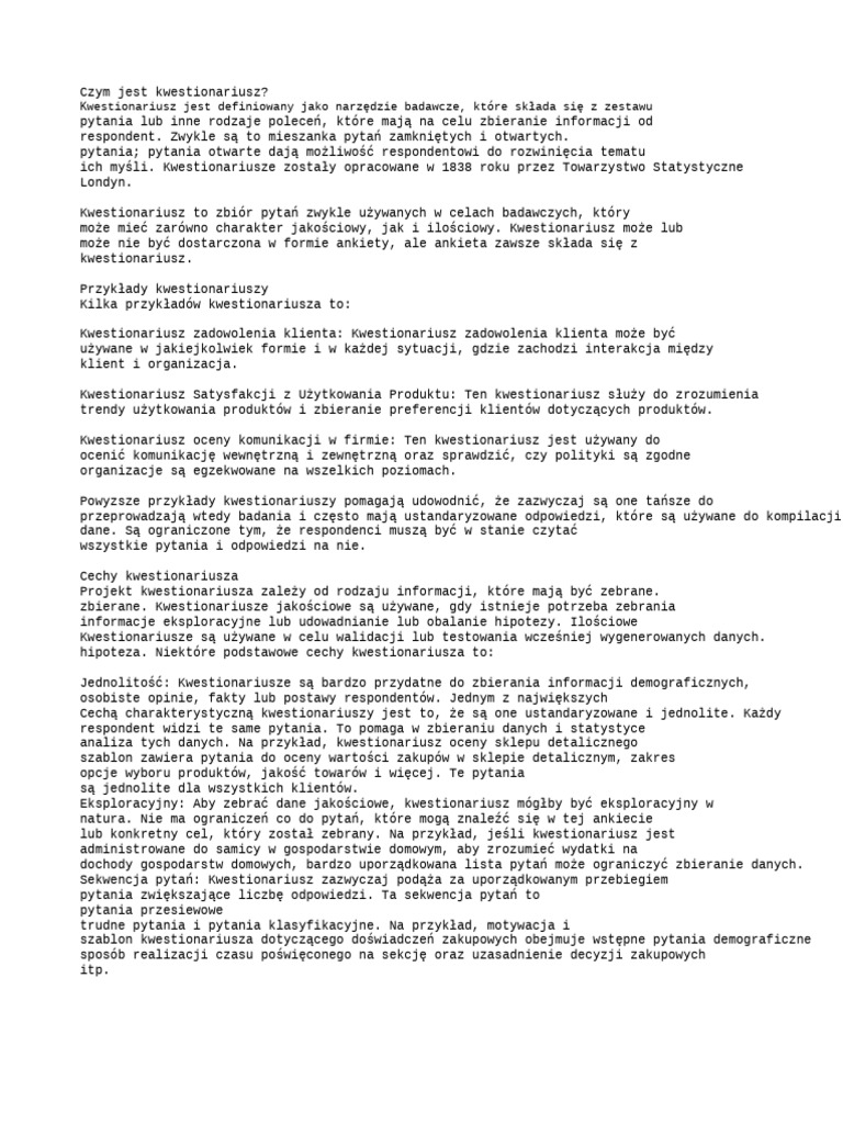 Kwestionariusz | PDF