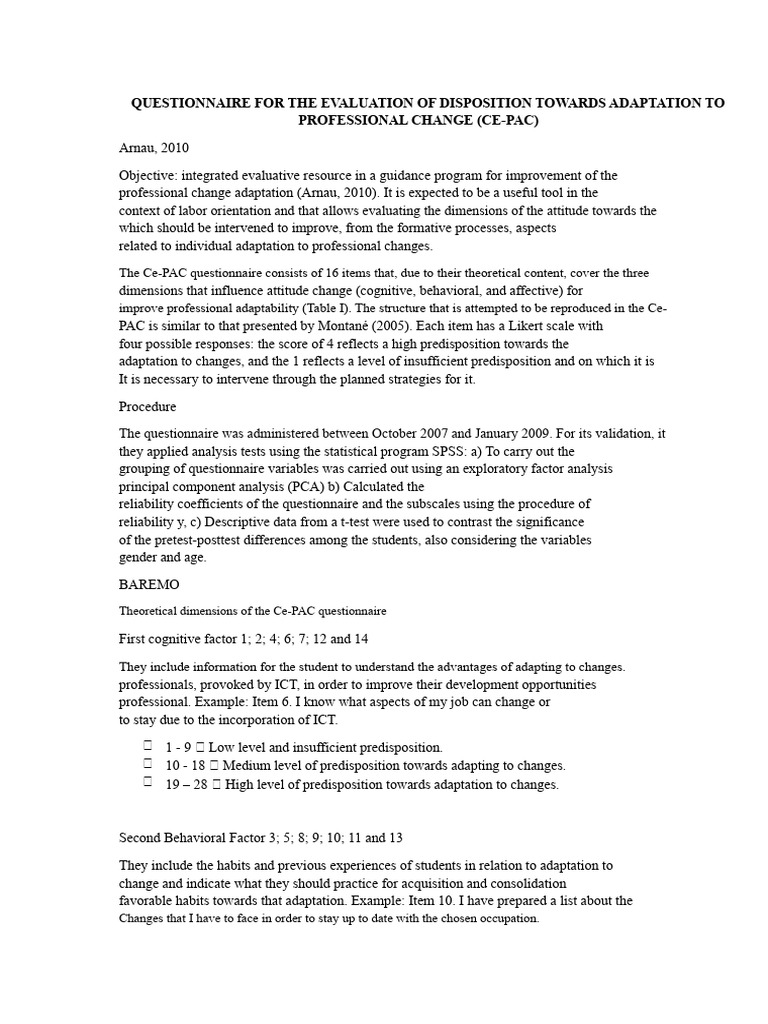 Questionnaire For The Evaluation of Disposition Towards Adaptation To ...