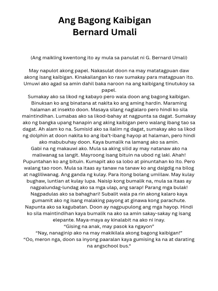 Bagong Kaibigan Tagalog Story | PDF