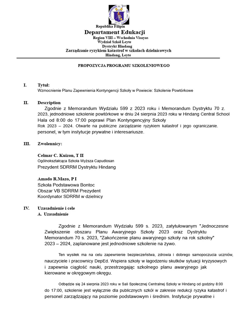 Propozycja Szkolenia DRRM | PDF