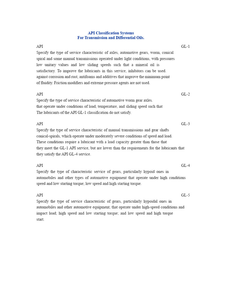 API Classification Systems Manual and Automatic Transmission | PDF ...