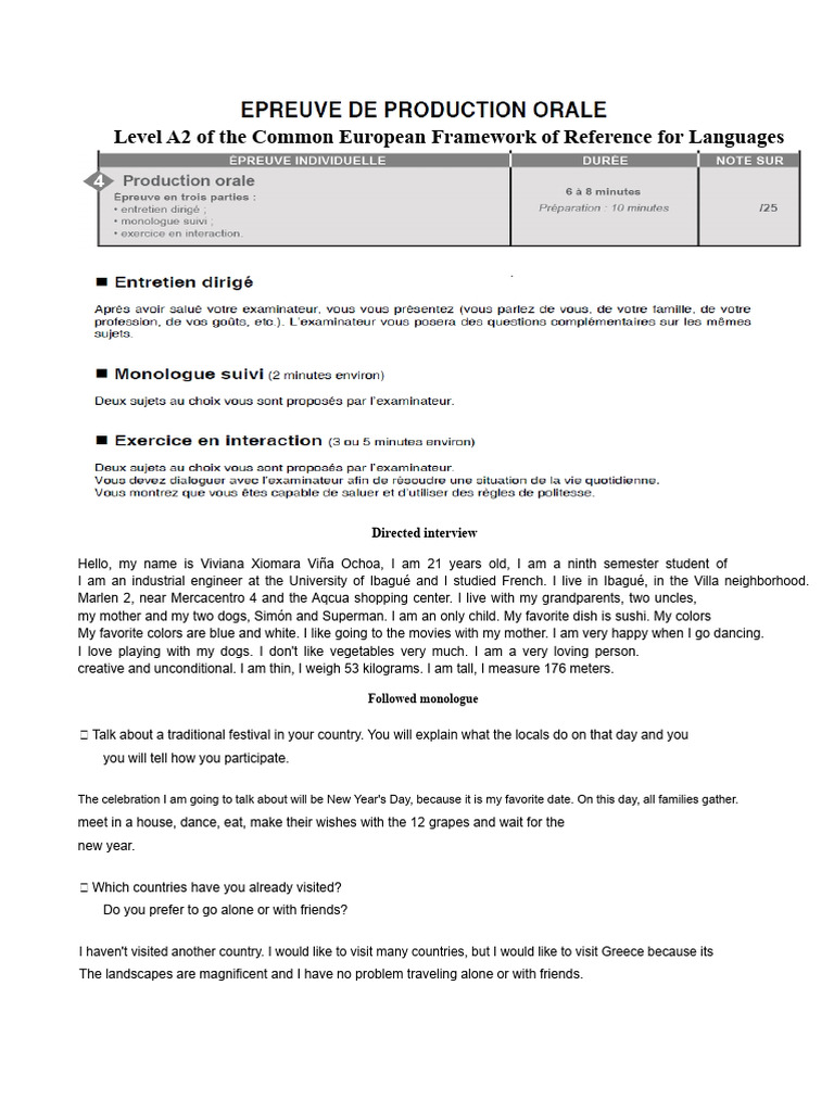 Delf A2. Oral Production Themes | PDF
