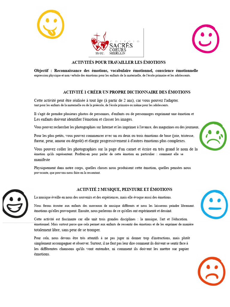Activités ludiques pour exprimer les émotions | PDF | Émotions | Peur