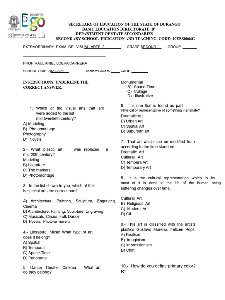 Extraordinary Exam of Visual Arts | PDF | The Arts