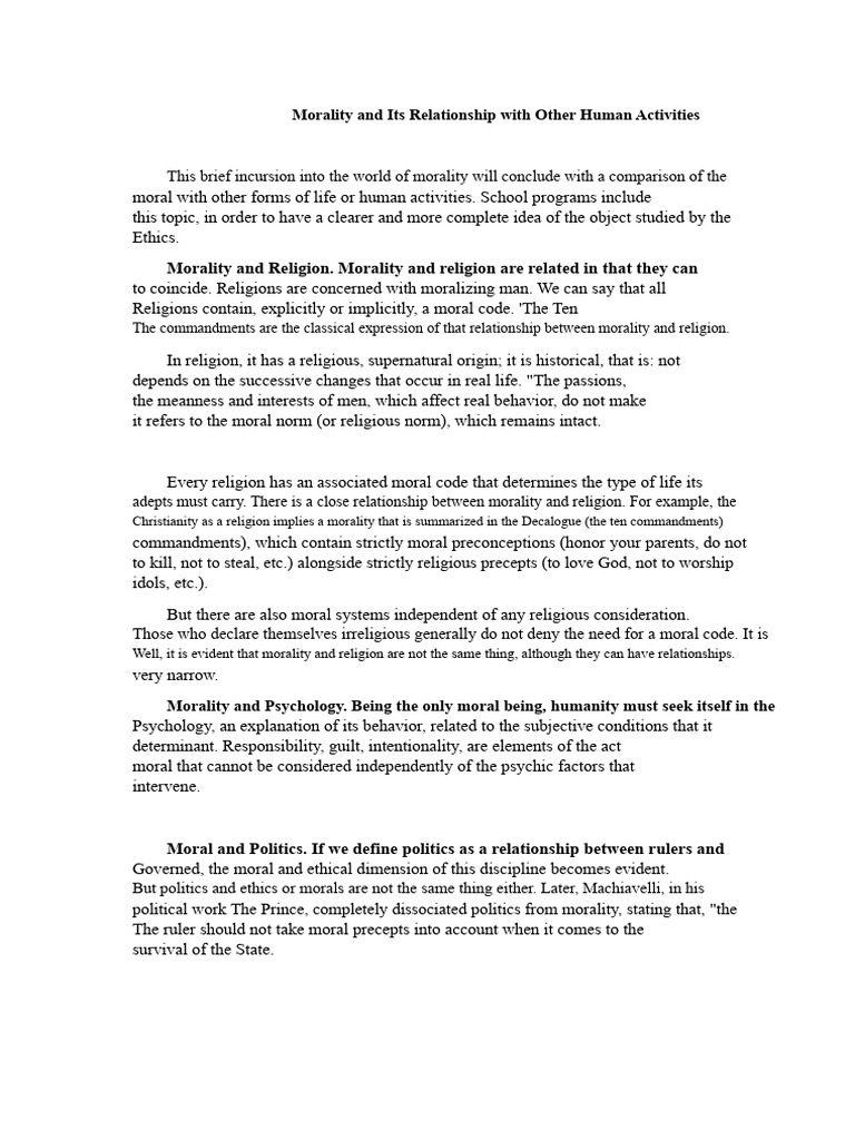 Morality and Its Relationship With Other Human Activities | PDF ...