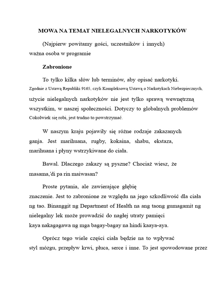 Mowa Na Temat Nielegalnych Narkotyków - 1 | PDF