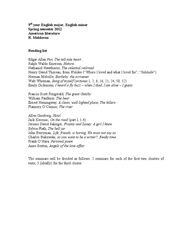 American Lit Reading List 2012 | PDF | Poetry | Classics