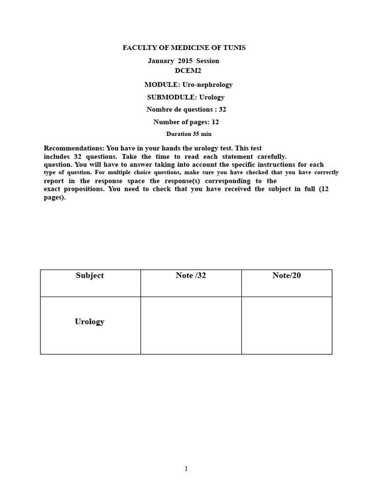 Urology Exam Questions - DCEM2 2015 | PDF | Carcinoma | Prostate Cancer