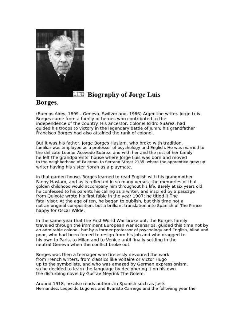 Jorge Luis Borges: Life and Legacy | PDF