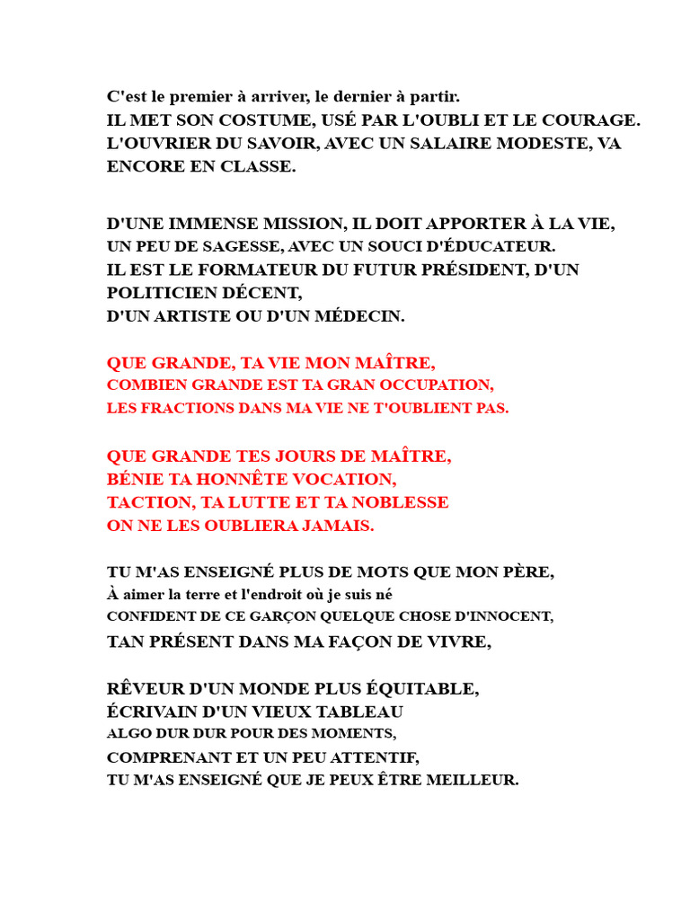 Ode à l'enseignant dévoué | PDF