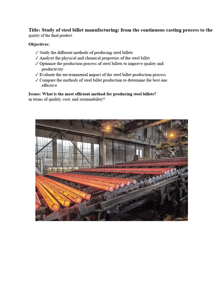 Study of Steel Billet Manufacturing | PDF