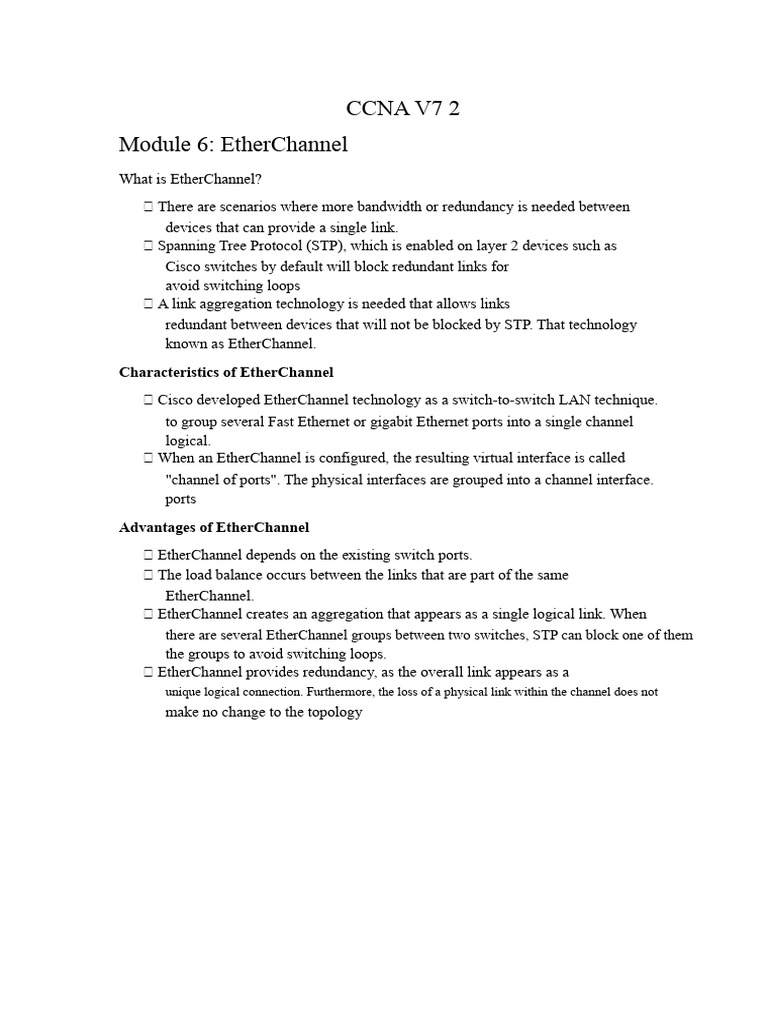 CCNA V7 2 Module 6 - EtherChannel | PDF | Network Switch | Ethernet