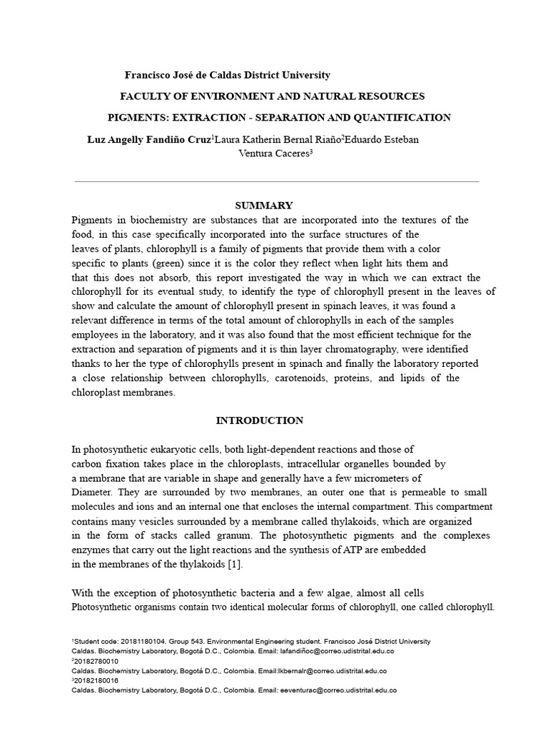 Pigments - Extraction - Separation and Quantification | PDF ...