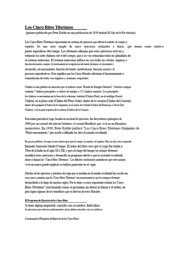 Los Cinco Ritos Tibetanos: Guía Práctica | PDF | Chakra | Sistema endocrino