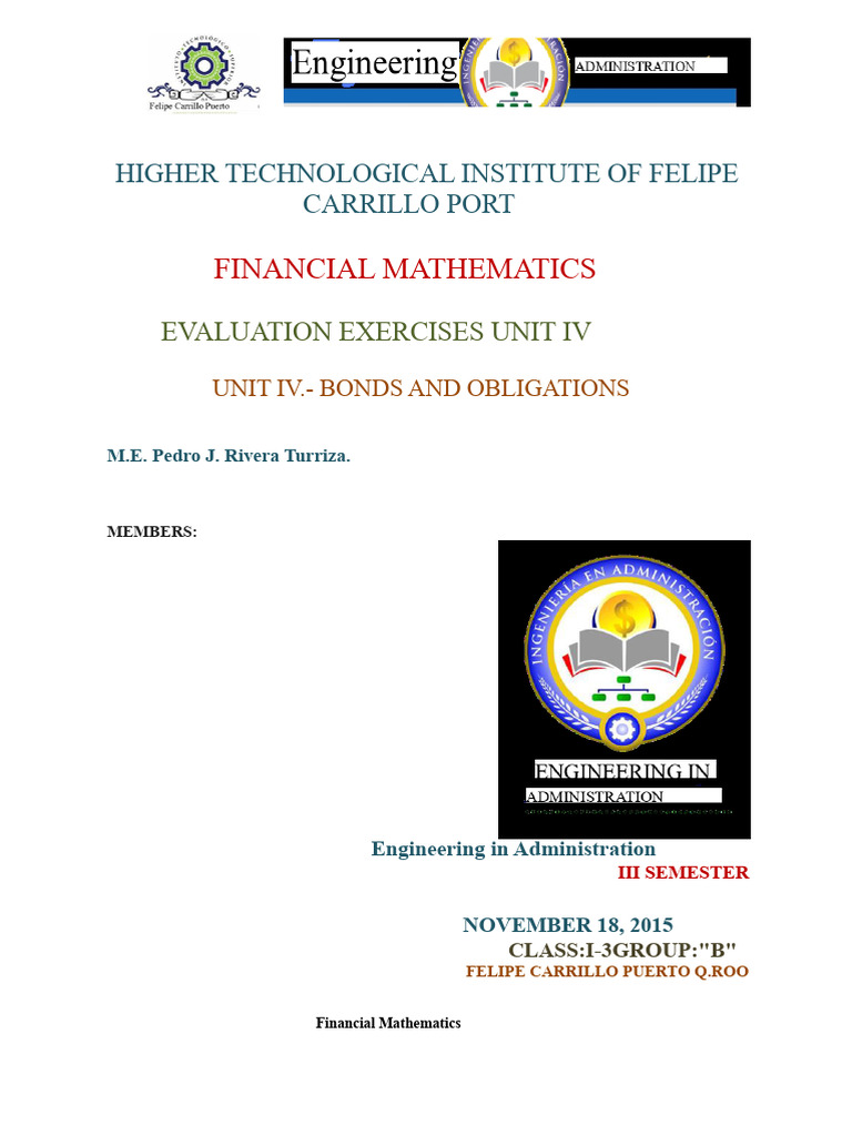 Exercises Unit IV Financial Mathematics Bonds and Obligations | PDF | Bonds (Finance) | Interest