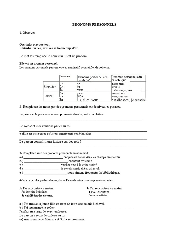 Guide sur les pronoms personnels | PDF