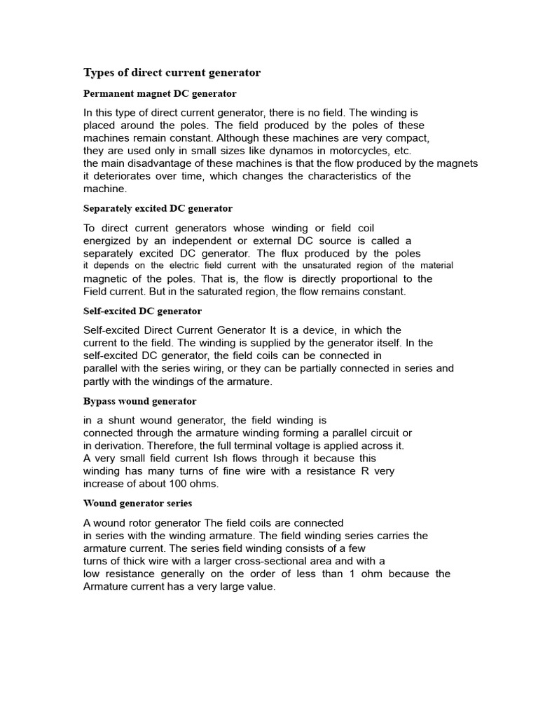 Types of Direct Current Generator | PDF | Electric Generator | Electric ...