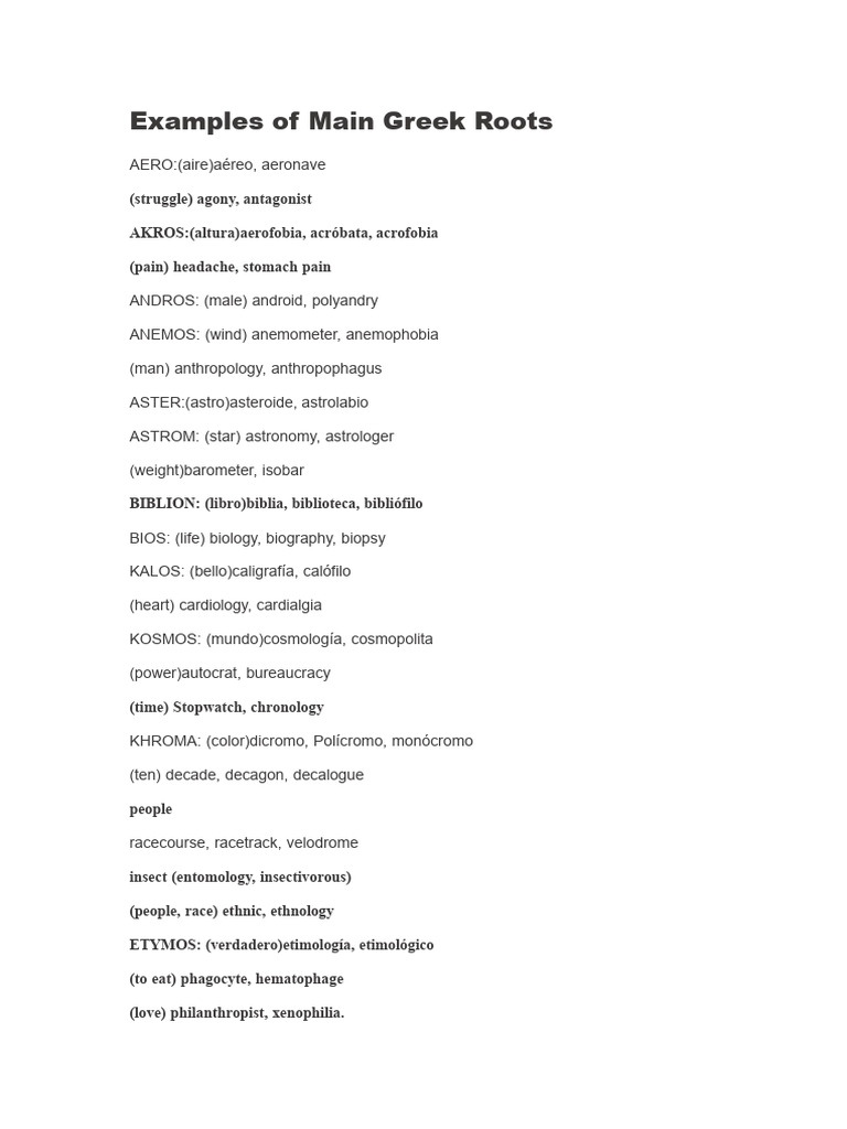 Examples of Main Greek Roots | PDF